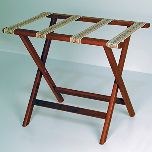 Wooden Mallet Deluxe Straight Leg Luggage Rack,Tapestry Straps, 20" H x 23.75" W x 15.5" D, Mahogany