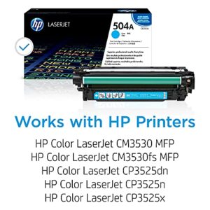 Original HP 504A Cyan Toner Cartridge | Works with HP Color LaserJet CM3530, CP3525 Series | CE251A