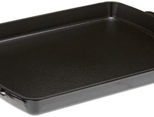 Staub Cast Iron 13 x 9-inch Rectangular Serving Dish with Wood Base - Matte Black, Made in France