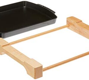 Staub Cast Iron 13 x 9-inch Rectangular Serving Dish with Wood Base - Matte Black, Made in France