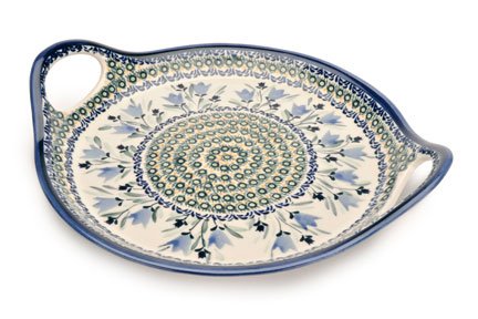 Blue Rose Polish Pottery Blue Tulip Round Serving Tray with Handles