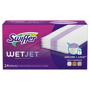 swiffer wetjet hardwood floor cleaner spray mop pad refill, multi surface, 24 count