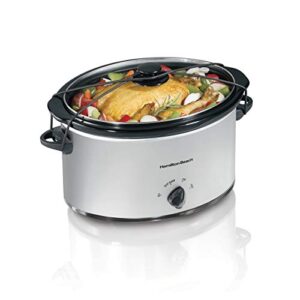 hamilton beach 7-quart portable slow cooker serves 8+, dishwasher safe crock, lid latch strap for travel, brushed silver