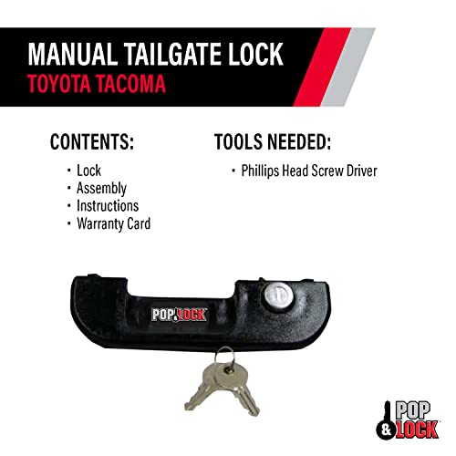 Pop & Lock – Manual Tailgate Lock for Toyota Tacoma, Fits 1995 to 2004 Models (Color Black, PL5100, Standard Lock)