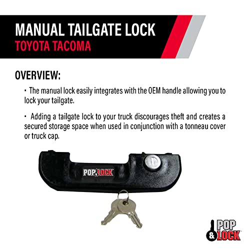 Pop & Lock – Manual Tailgate Lock for Toyota Tacoma, Fits 1995 to 2004 Models (Color Black, PL5100, Standard Lock)