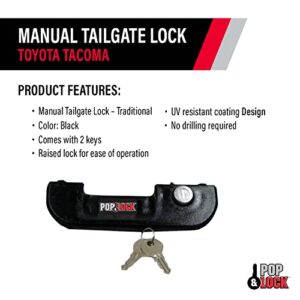 Pop & Lock – Manual Tailgate Lock for Toyota Tacoma, Fits 1995 to 2004 Models (Color Black, PL5100, Standard Lock)