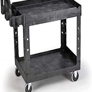 Rubbermaid Commercial Products 2-Shelf Utility/Service Cart, Medium, Lipped Shelves, Ergonomic Handle, 500 Lbs Capacity, for Warehouse/Garage/Cleaning/Manufacturing (FG452088BlA)