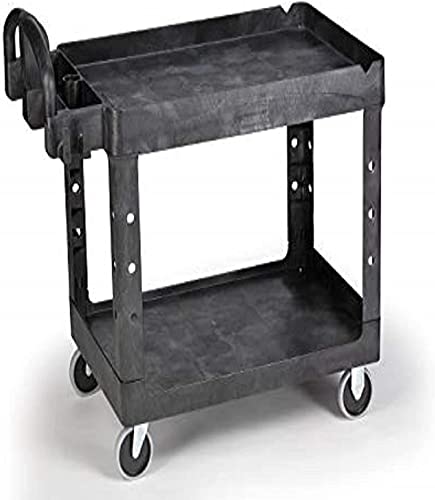 Rubbermaid Commercial Products 2-Shelf Utility/Service Cart, Medium, Lipped Shelves, Ergonomic Handle, 500 Lbs Capacity, for Warehouse/Garage/Cleaning/Manufacturing (FG452088BlA)