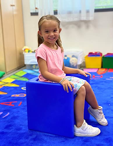 Children's Factory-CF910-009 Cube Chair for Kids, Flexible Seating Classroom Furniture for Daycare/Playroom/Homeschool, Indoor/Outdoor Toddler Chair, Blue, Set of 1