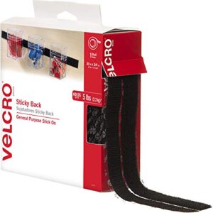 velcro brand – 30 ft sticky back hook and loop fasteners – peel and stick permanent adhesive tape keeps classrooms, home, and offices organized – cut-to-length roll | 3/4 in wide | black, (91137)