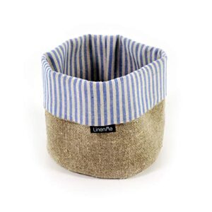 linenme blue striped linen cotton basket jazz, small (6 x 8)