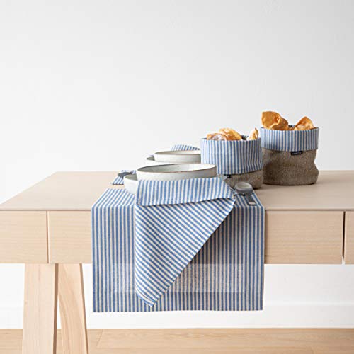 LinenMe Blue Striped Linen Cotton Basket Jazz, Small (6 x 8)