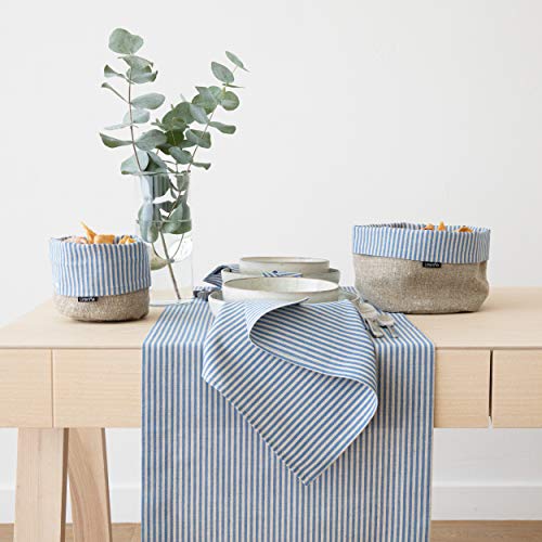 LinenMe Blue Striped Linen Cotton Basket Jazz, Small (6 x 8)