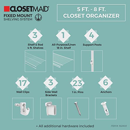 ClosetMaid 1628 Closet Organizer Kit, 5-Foot to 8-Foot, White