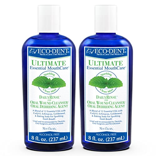 EcoDent Ultimate Sparkling Clean Mint Daily Mouth Rinse, Wound Cleaner, Essential Oils, Baking Soda, Co-Q10, Mouthwash, Fluoride Free Mouthwash (2-pack, 8 Fl Oz Ea)