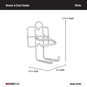 ClosetMaid 3463 Broom & Dustpan Holder for Wall Mount, Durable White Metal Steel