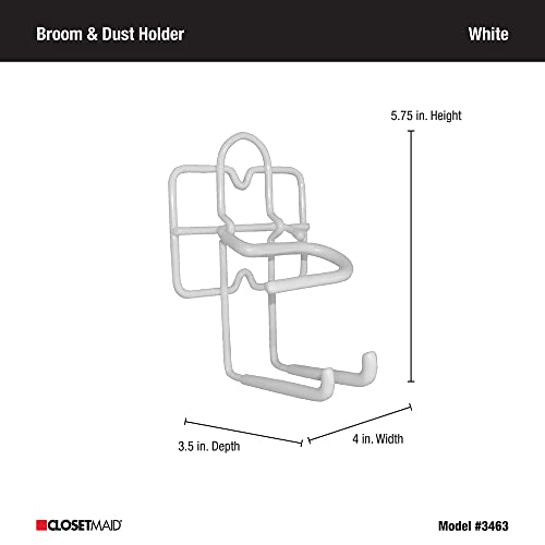 ClosetMaid 3463 Broom & Dustpan Holder for Wall Mount, Durable White Metal Steel