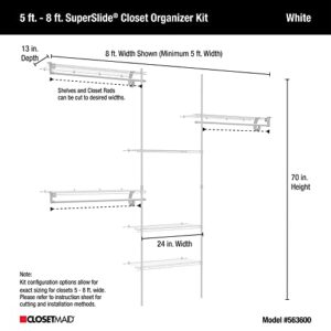 ClosetMaid 5 Ft. to 8 Ft. SuperSlide 6-Shelf Closet Organizer Kit, White, 5636