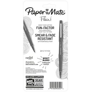 Paper Mate Flair Felt Tip Pens, Medium Point (0.7mm), Black, 4 Count