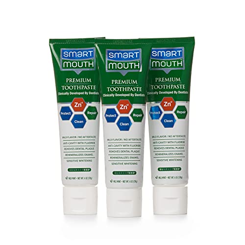 SmartMouth Premium Zinc Ion Toothpaste, Helps with Cavity, Enamel & Plaque, Mild Mint, 6 oz, 3 Pack