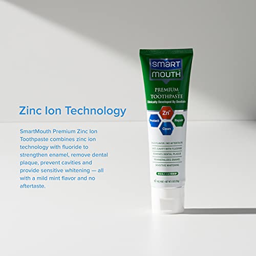 SmartMouth Premium Zinc Ion Toothpaste, Helps with Cavity, Enamel & Plaque, Mild Mint, 6 oz, 3 Pack