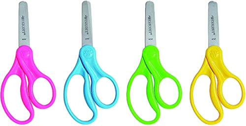 Westcott 13140 Right- and Left-Handed Scissors, Kids' Scissors, Ages 4-8, 5-Inch Blunt Tip, Assorted, 12 Pack