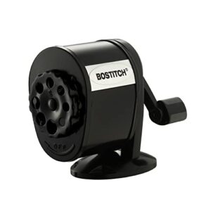 bostitch office wall mount manual pencil sharpener, tip saver, 8 hole dial, 6x longer cutter life, vertical or horizontal mounting black (mps1-blk)