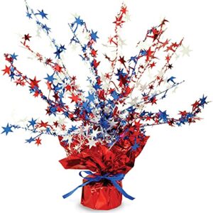 Beistle Metallic Plastic USA Patriotic Star Gleam ‘N Burst Centerpiece – American 4th Of July Decorations , Red White and Blue