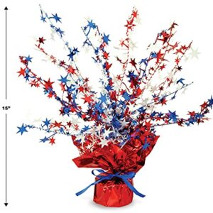 Beistle Metallic Plastic USA Patriotic Star Gleam ‘N Burst Centerpiece – American 4th Of July Decorations , Red White and Blue