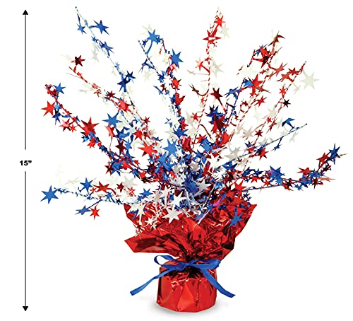 Beistle Metallic Plastic USA Patriotic Star Gleam ‘N Burst Centerpiece – American 4th Of July Decorations , Red White and Blue