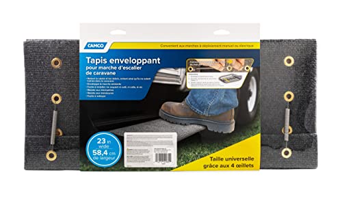 Camco Wrap Around Step Rug- Protects Your RV From Unwanted Tracked In Dirt, Works on Electrical and Manual RV Steps - Extra Large (Gray) (42935), 23 Inch