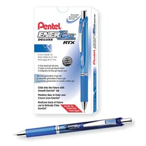 pentel® energel™ deluxe rtx retractable pens, needle point, 0.7 mm, blue barrel, blue ink, pack of 12 pens