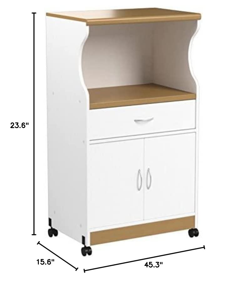 HODEDAH IMPORT Microwave Cart with One Drawer, Two Doors, and Shelf for Storage, White