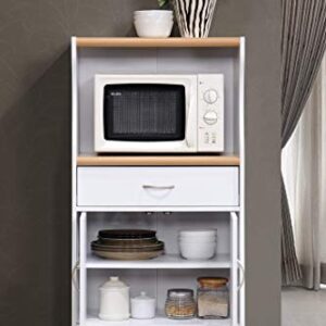 HODEDAH IMPORT Microwave Cart with One Drawer, Two Doors, and Shelf for Storage, White