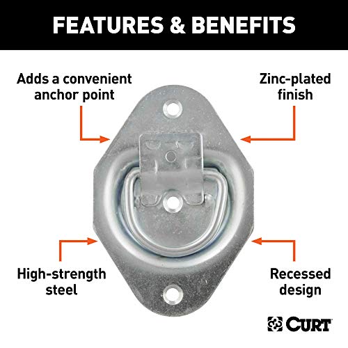 CURT 83601 1-3/8 x 1-7/8-Inch Recessed Trailer Rope Ring Tie Down Anchor, 1,200 lbs Capacity