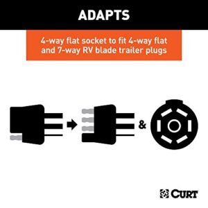 CURT 57674 Dual-Output 4-Way Flat Vehicle-Side to 7-Way RV Blade Trailer Wiring Adapter with Tester , black