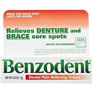 benzodent dental pain relieving cream for dentures and braces, 0.25 ounce tube