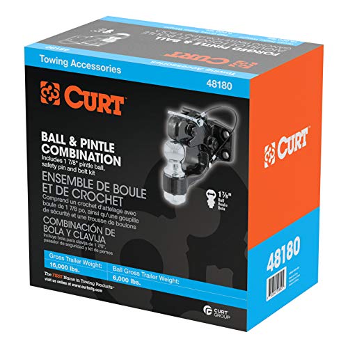 CURT 48180 Pintle Hitch with 1-7/8-Inch Trailer Ball, 16,000 lbs, Mount Required