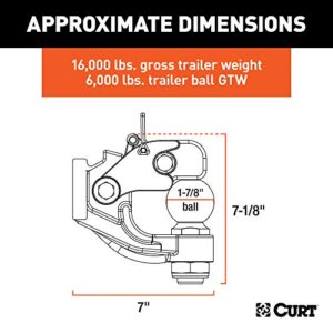 CURT 48180 Pintle Hitch with 1-7/8-Inch Trailer Ball, 16,000 lbs, Mount Required