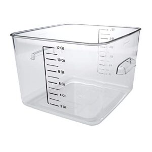 rubbermaid commercial products, plastic space saving square food storage container for kitchen/sous vide/food prep, 12 quart, clear