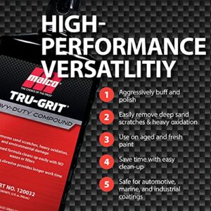 Malco Tru Grit - Heavy Duty Buffing and Polishing Compound for Cars/Automotive Paint Correction and Detailing/Removes 1000-1500 Grit Sand Scratches / 32 Oz. (120032)