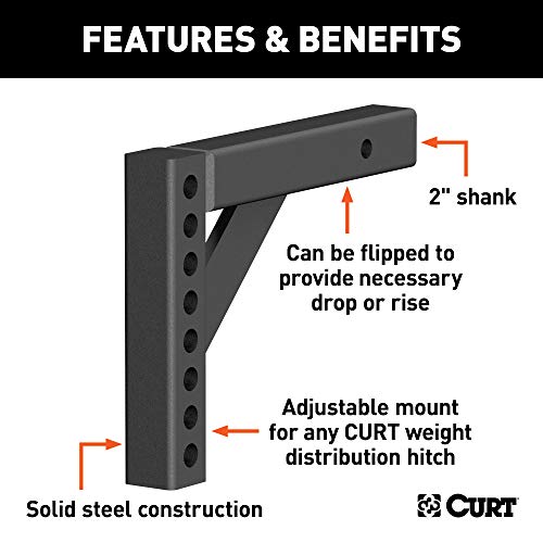 CURT 17120 Replacement Weight Distribution Hitch Shank, 2-Inch Receiver, 5-5/8-Inch Drop, 8-7/8-Inch Rise, Black