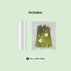 FoodSaver Vacuum Sealer Bags, Rolls for Custom Fit Airtight Food Storage and Sous Vide, 8" x 20' (Pack of 3)