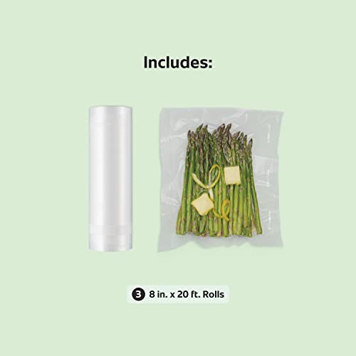 FoodSaver Vacuum Sealer Bags, Rolls for Custom Fit Airtight Food Storage and Sous Vide, 8" x 20' (Pack of 3)