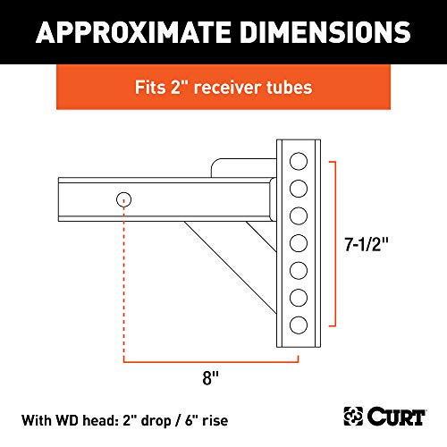 CURT 17100 Replacement Weight Distribution Hitch Shank, 2-Inch Receiver, 2-In Drop, 6-Inch Rise