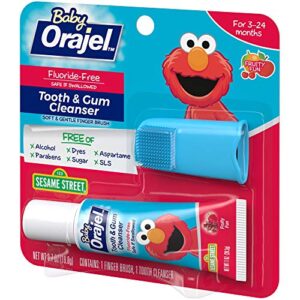 Orajel Elmo Fluoride-Free Tooth & Gum Cleanser with Finger Brush, Combo Pack, Fruity Fun Flavored Non-Fluoride, 0.7 oz.