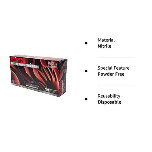 Adenna Night Angel 4 mil Nitrile Powder Free Exam Gloves (Black, Medium) Box of 100