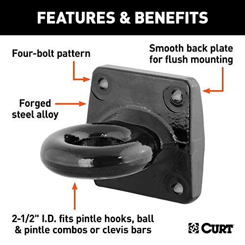 CURT 48550 Black Steel Pintle Hitch Lunette Ring 2-1/2-Inch ID, 35,000 lbs, 4-1/2-Inch Bolt Pattern