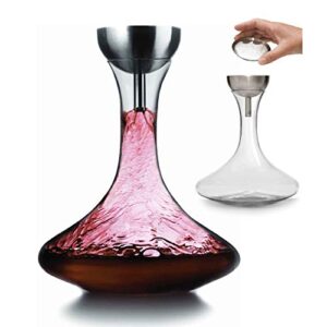 Houdini Wine Decanter with Wine Shower Funnel and Sediment Strainer, Off-White, 10-Inch - ,Glass/Stainless