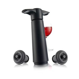 the original vacu vin wine saver pump and wine preserver with vacu vin wine stoppers vacuum sealers. wine pump and wine vacuum stoppers are black. wine bottle keeper set keeps wine fresher for longer.